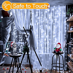 Ollny 300 LED 9.8ftx9.8ft Outdoor Waterproof Christmas Curtain Lights with Remote Timer 8 Modes, USB Powered, Cool White