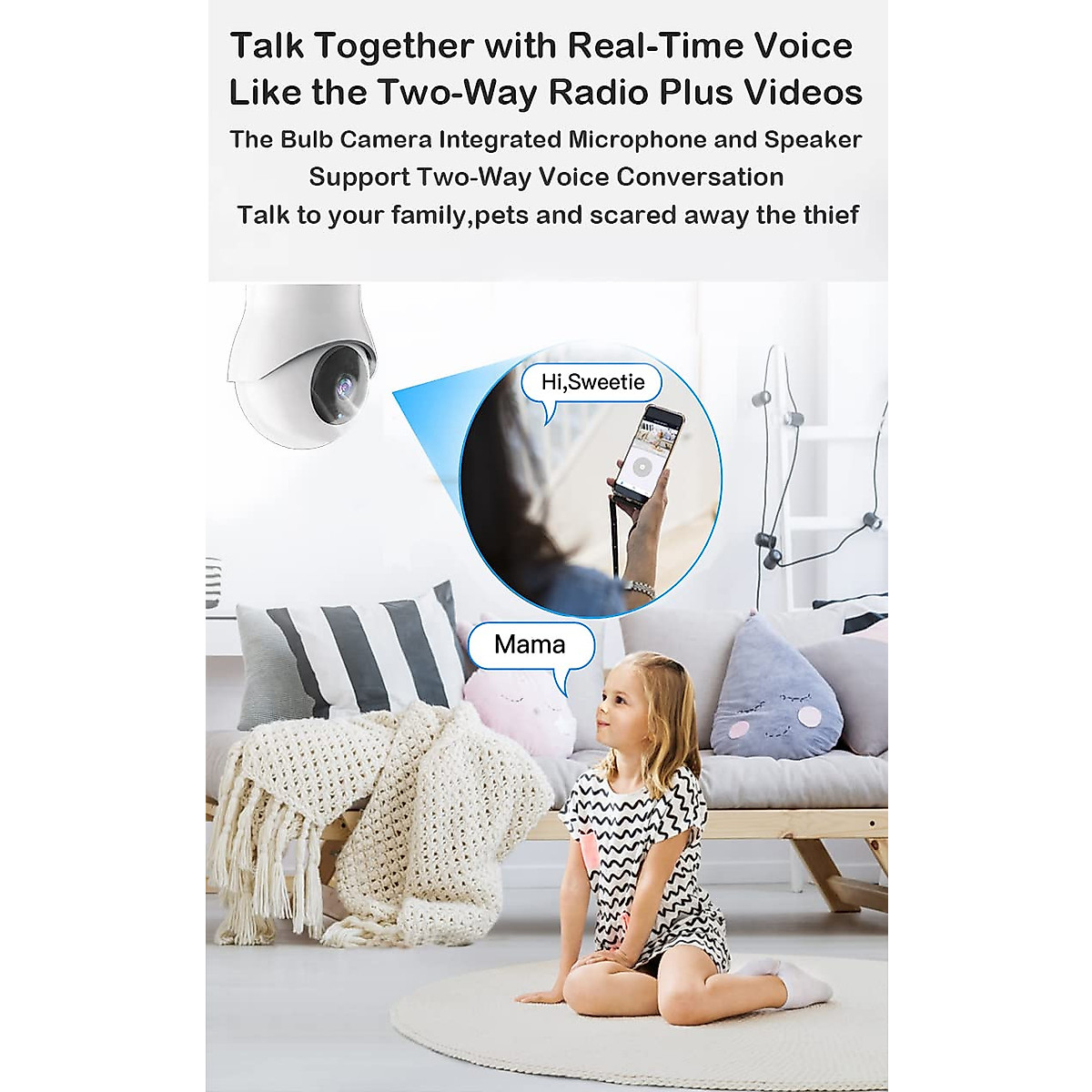 bluedery Light Bulb Camera 2.4GHz & 5G WiFi, 1080P E27 Light Bulb Camera Security Camera, Indoor 360°Home Security Cameras, Full Color Day and Night, Smart Motion Detection, Two-Way Audio