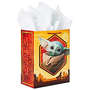 Hallmark 13" Large Star Wars Gift Bag with Tissue Paper (Baby Yoda, The Child, The Mandalorian) for Christmas, Holidays, Birthdays, Baby Showers, Halloween, May the Fourth
