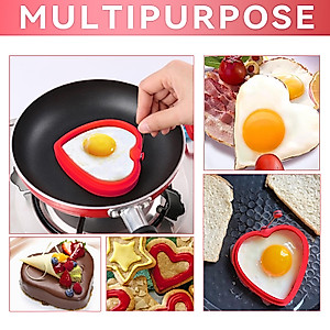 Egg Ring Heart Mold 2PCS Reusable Silicone Egg Pancake Ring Heart Mold With Brush & Scraper & Egg Separator Makes Perfect Shaped Pancakes and Eggs