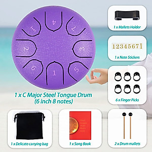 Steel Drums, Steel Tongue Drum 6 Inches 8 Notes,Handpan Tank Drum Percussion Musical Instrument Panda Hang Drum