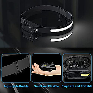 Rechargeable LED Headlamp, 230° Illumination Headlight with Motion Sensor, Lightweight, Weatherproof, 2 Light Source Head Lamp Flashlight for Camping, Hiking, Running, Outdoor - Adults and Kids