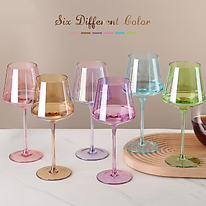 Physkoa Colored Wine Glasses Set 6-16OZ Colorful Wine Glasses With Tall Long Stem&Flat Bottom,Colored Stemmed Wine Glasses,Wine Gifts for Christmas Thanksgiving