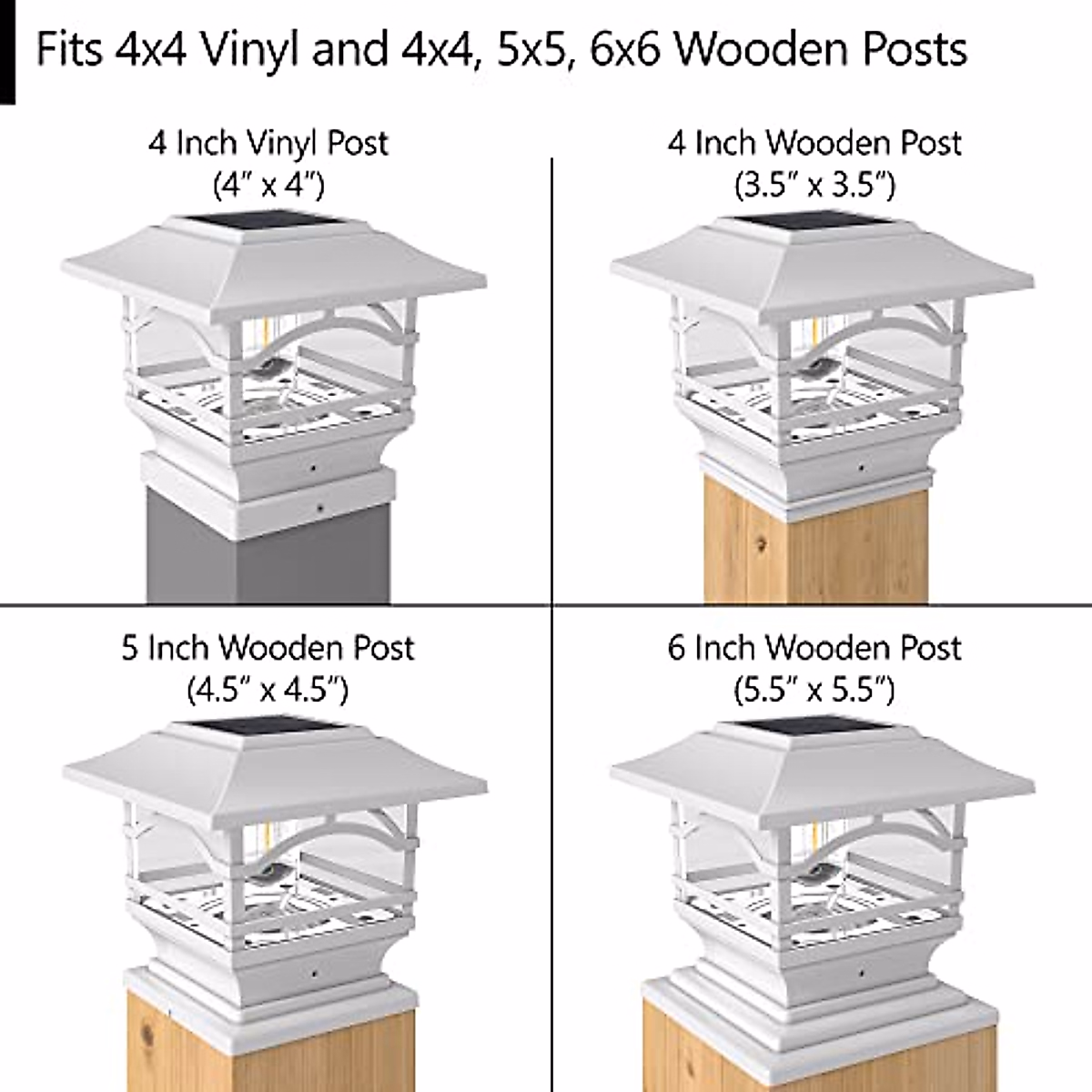 Davinci Lighting Edison Solar Outdoor Post Cap Lights - 4x4 5x5 6x6 - Bright LED Light for Fence Deck Garden or Patio Posts - Pearl White (1 Pack)