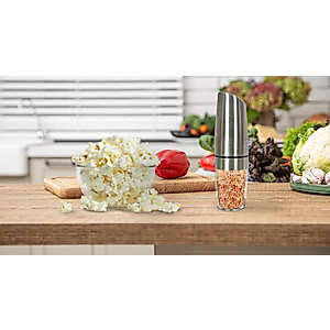 Admired By Nature Electric Salt and Pepper Grinder, Battery-Operated with Adjustable Coarsenessa, Blue LED light and Automatic one handed grinder, ABN5M009-SLVR, Silver