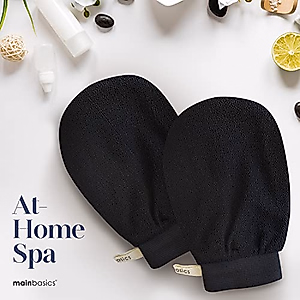 MainBasics Korean Exfoliating Mitts - Dead Skin Remover - Body Exfoliator Scrubber - Deep Exfoliating Gloves for Soft Skin - 100% Viscose Fiber (1 Pair, Black)