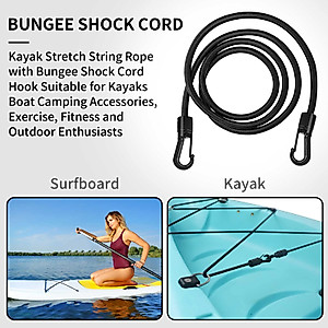 1/4" x 10' Elastic Bungee Shock Cord - Kayak Stretch String Rope with Bungee Shock Cord Hook Suitable for Boat Camping Accessories, Exercise, Fitness and Outdoor Enthusiasts (10 Feet Rope + 4 Hooks)