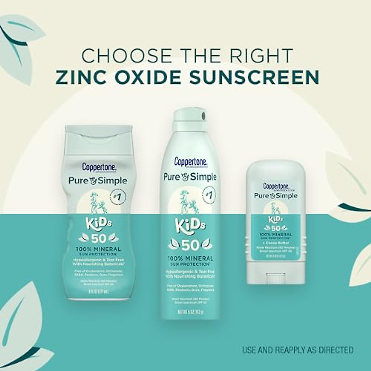 Coppertone Pure and Simple Kids Sunscreen Stick SPF 50, Zinc Oxide Mineral Sunscreen for Kids, Body and Face, 0.49 Oz Stick