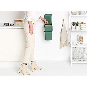 Brabantia Sort & Go Kitchen Recycling Can (3.2 Gal/Fir Green) Stackable Waste Organiser with Handle & Removable Lid, Easy Clean, Fixtures Included for Wall/Cupboard Mounting