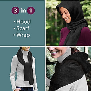 35° BELOW Marled Hooded Multiuse Head Scarf Neck Wrap for Women, Winter Scarf for Women, Black