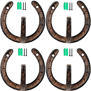 TIHOOD 4PCS Coat Hooks Vintage Wall Hanger Cast Iron Horseshoe Hooks Heavy Duty Clothes Hanger for Hanging Coat Hat Key Towel