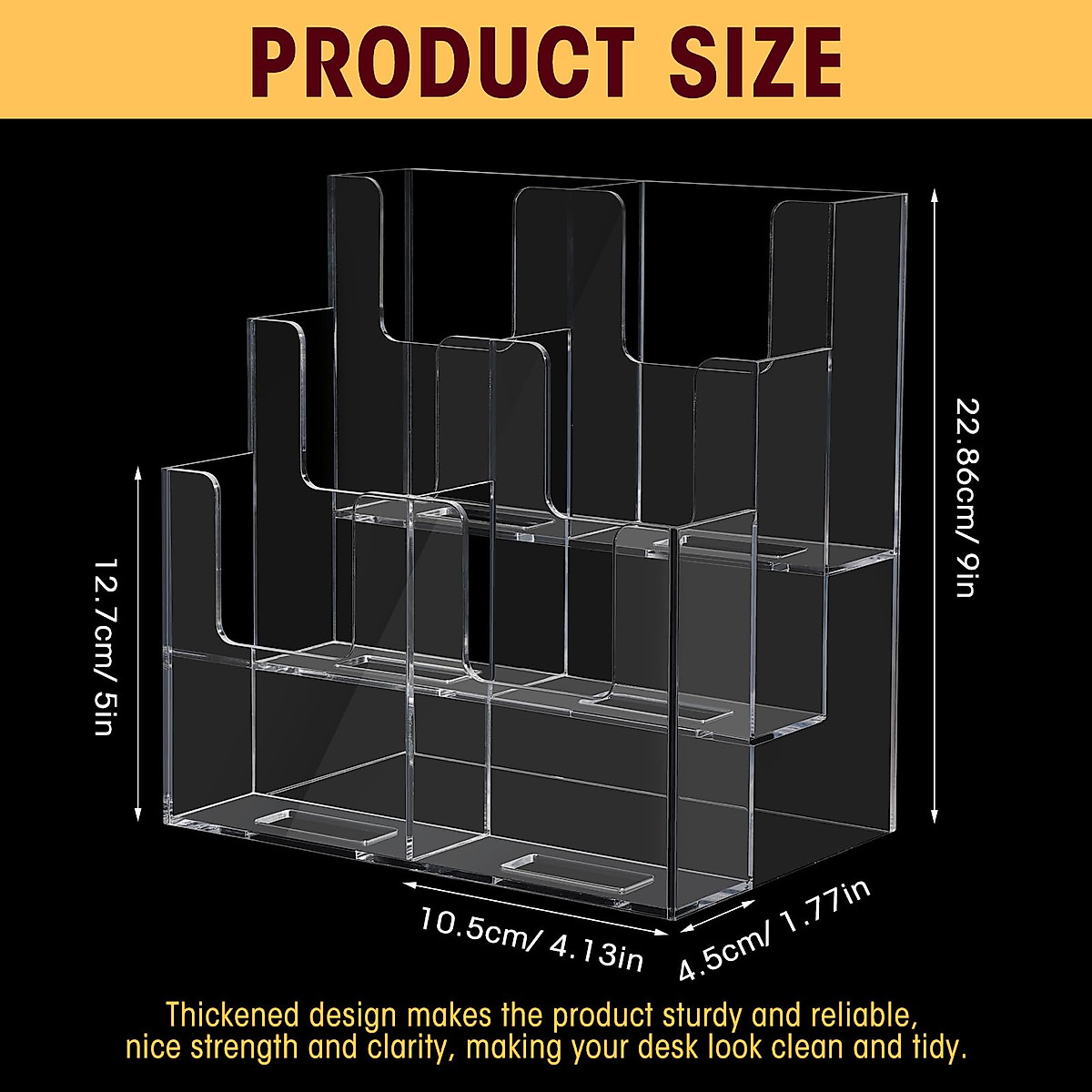 Vicenpal 3 Tier Acrylic Brochure Holder 4 x 9 Inch Brochure Display Stand Multi Pocket Magazine Holder Greeting Card Organizer Clear Literature Holder for Menu, Letter, Pamphlet, Sign, Desk(2 Pcs)