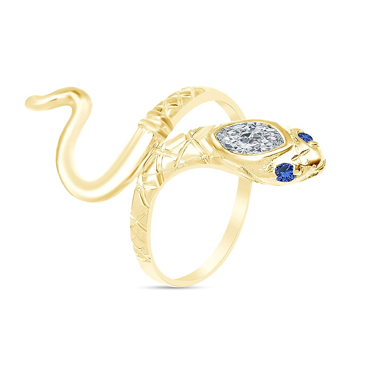 AFFY 14k Yellow Gold Over Sterling Silver Simulated Blue Sapphire With Cubic Zircinia Snake Band Ring Jewelry For Ladies, Ring Size 7.5