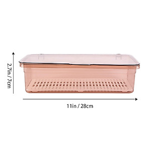 TOPBATHY Flatware Plastic Tray with Lid Kitchen Cutlery and Utensil Drawer Organizer Silverware Countertop Storage Container (Brown)