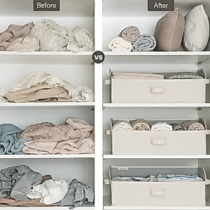 StorageWorks Closet Storage Bins, Trapezoid Storage Box, Fabric Bins and Baskets, 3-Pack, Jumbo, Mixing of Beige, White & Ivory