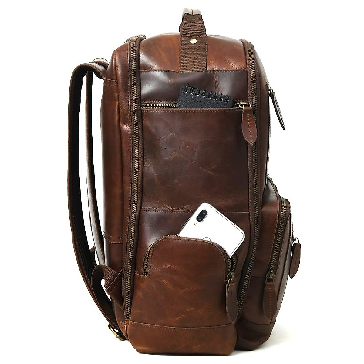 Gratlin Buffalo Leather Backpack for Men 16 Inches | Vintage Leather Backpack Multi Pockets Business Travel Daypack | Full Grain Brown Leather Shoulder Rucksack Knapsack Best for Office