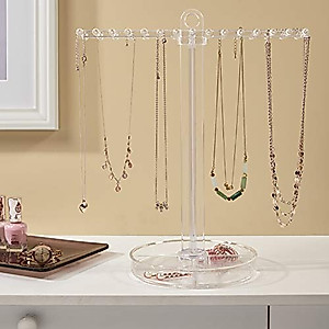 STORi Clear Plastic Hanging Jewelry Organizer | Holds 30 Individual Necklaces on the Pegs & Sorts Small Jewelry in the Bottom Divided Holder | Made in USA