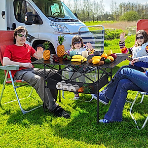 Vrisa Camping Table with Storage Outdoor Cooking Table Folding Table for Parties Bar Height Portable Camping Table with Mesh Basket & Carrying Bag for Camping Kitchen Picnic BBQ Party