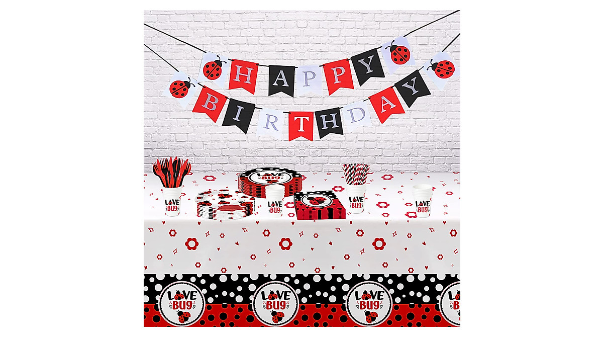 Ladybug Birthday Party Supplies Set - Plates, Cups & Decor for Kids