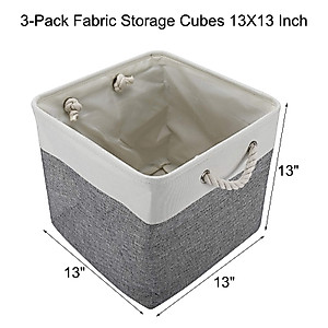 Patioer Large Fabric Storage Cubes 13X13 Foldable Cube Storage Bins Organizer Set of 3 Shelf Baskets with Sturdy Cotton Carry Handles for Baby Nursery Closet Shelves Organization