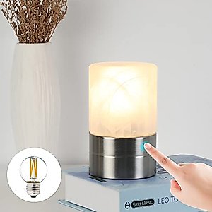 LINNMON Touch Control Table lamp, Mini Size, 3-Way Dimmable Bedside Lamps with Alabaster Glass Shade, Small Desk Lamp for Reading, Bedroom, College Dorm and Kitchen, E26 LED Bulb Included