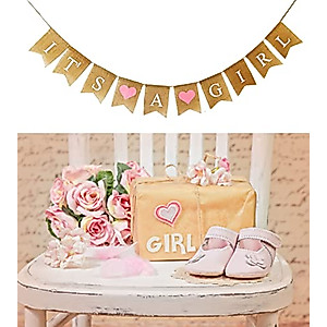 Shimmer Anna Shine It's a Girl Burlap Banner for Baby Shower Decorations and Gender Reveal Party (Pink)