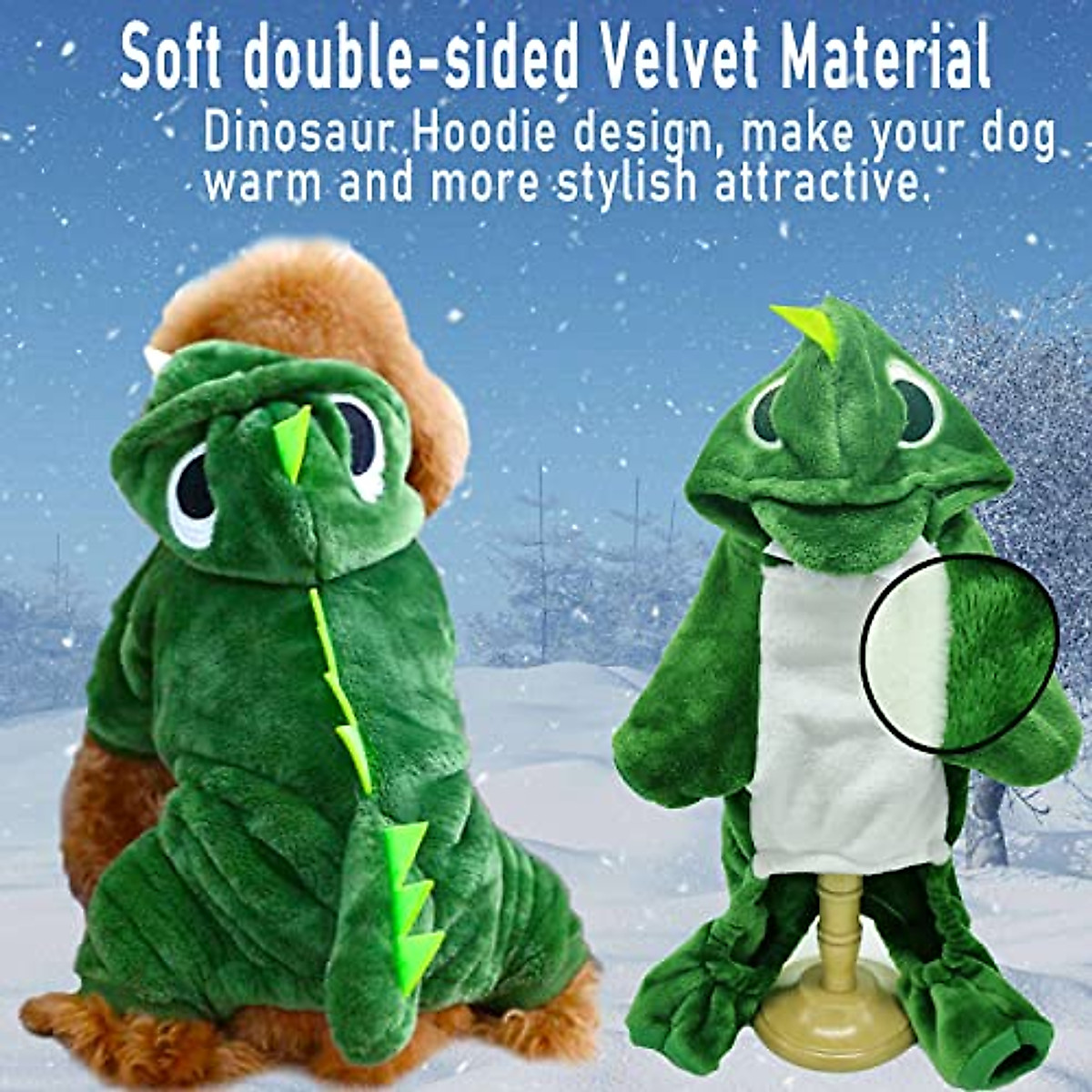 CAISANG Small Pet Halloween Costumes Cute Green Dog Hoodie Dinosaur Cosplay Clothing Winter Warm Onesies Coat Cat Cold Weather Clothes Velvet Pajamas Doggie Outfit Funny Apparel for Small Dogs XS