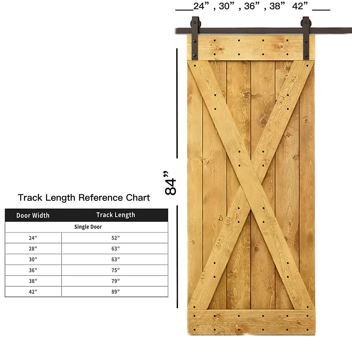 Jforest DIY 84in X Shape Barn Door with Hardware & Handle Included, Heavy Duty, Sliding Door Hardware, Pre-Drilled Barn Door, Solid Wood Material, Barn Door Made in USA. (Walnut) (42" x 84")