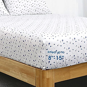 HOMEIDEAS 6 Piece Printed Full Size Bed Sheets, Extra Soft Brushed Microfiber 1800 Bedding Pattern Sheets, Deep Pocket, Wrinkle & Fade Free, Blue Floral