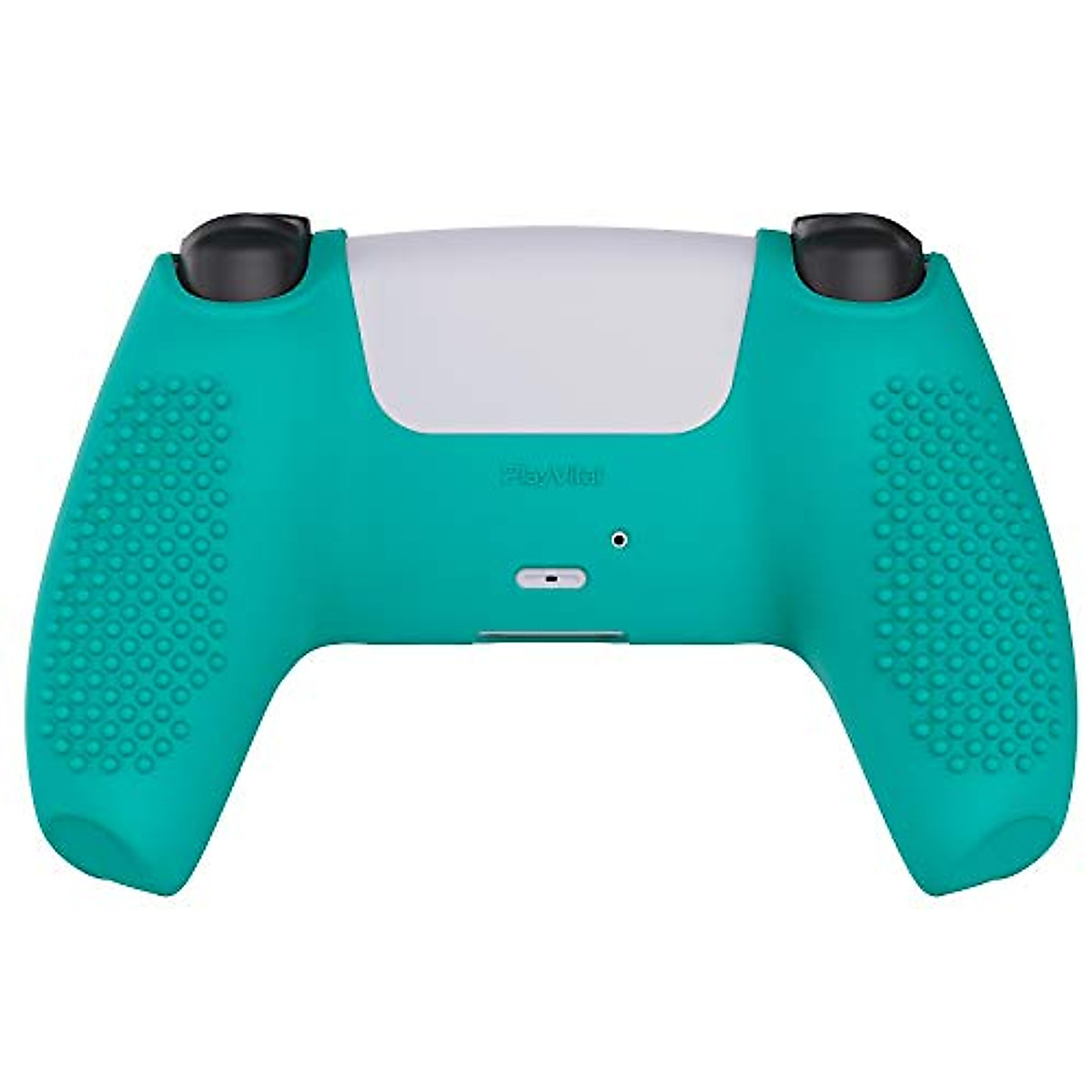 PlayVital Aqua Green 3D Studded Edition Anti-Slip Silicone Cover Skin for ps5 Controller, Soft Rubber Case for ps5 Wireless Controller with 6 White Thumb Grip Caps