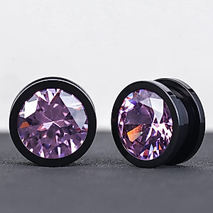 TBOSEN Set of 4 Pairs Color Zircons and 1 Pair Stainless Steel Ear Tunnel Ear Gauges Stretching Screw Fit Tunnels 0g-1 Inch