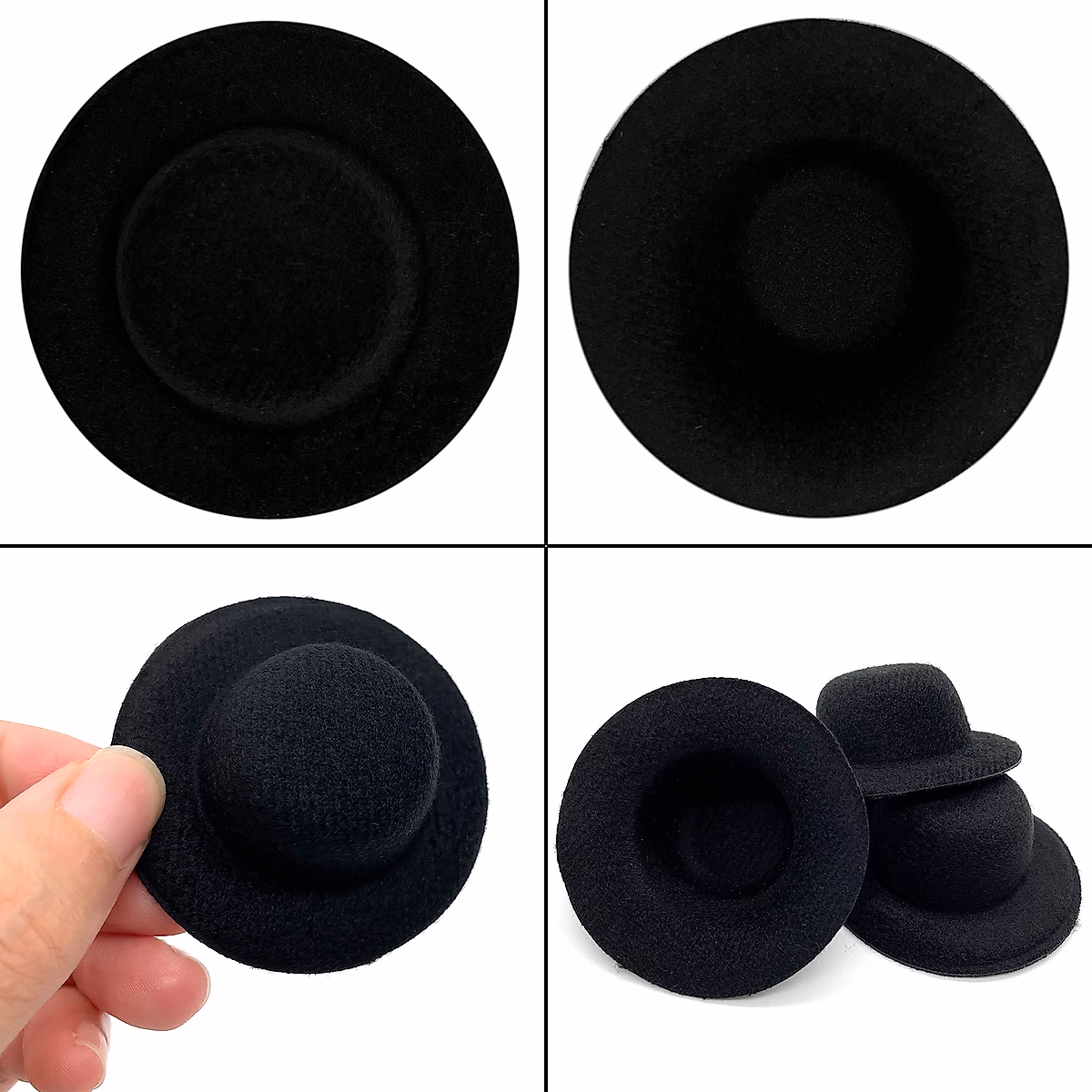 ASFUNG, 20 Pcs Mini Felt Top Hats Miniature Hat for Art & DIY Crafts Accessories Party Christmas Decoration Black, Free Size