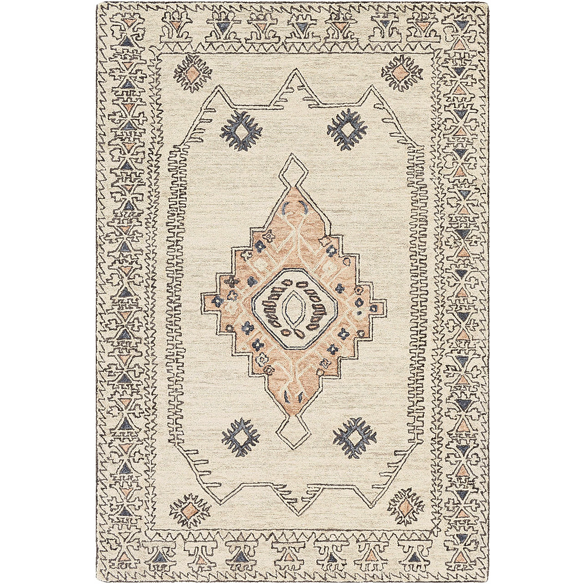 Hauteloom Laketon Boho Hand Tufted Wool Natural Fiber Soft Area Rug - Traditional Floral Carpet for Living Room, Bedroom, Dining Room - Peach, Dusty Pink, Ivory - 8' x 10' (8x10 Area Rug)