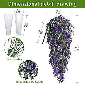 ZFProcess Fake Hanging Flower, 2PCS Artificial Lavender Bouquet Vine Hanging Plants Fake Ivy Vine Leaves for Patio Home Bedroom Wedding Indoor Outdoor Wall Decor(Purple)