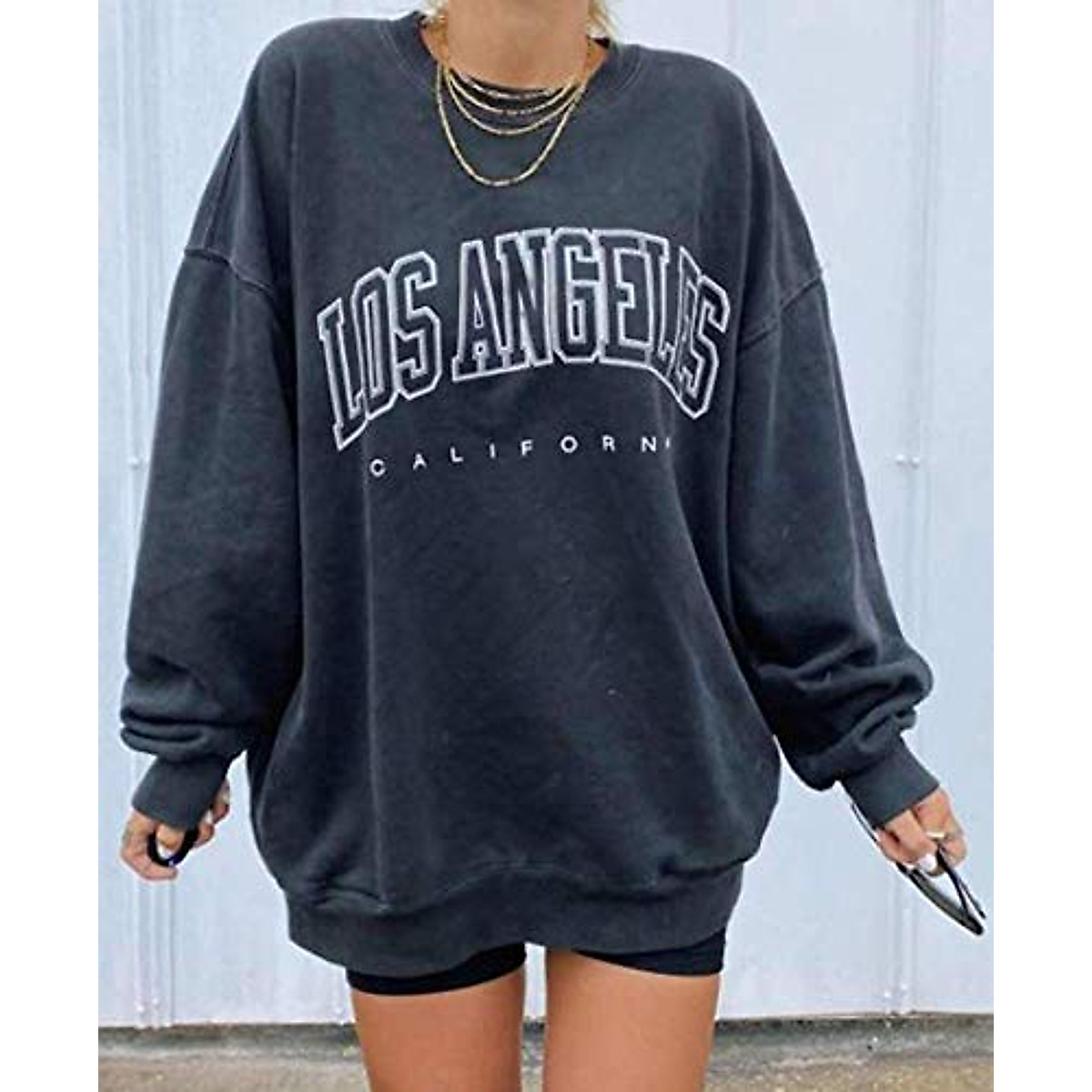 Women’s Oversized Sweatshirts Los Angeles California Hoodies Crewneck Long Sleeve Boyfriends Pullovers Tops