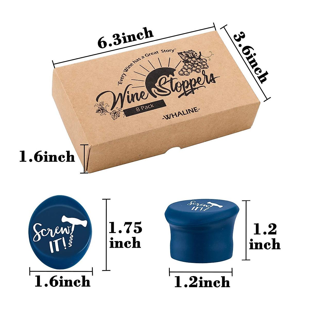 Whaline 8 Pack Silicone Wine Bottle Stoppers and Gift Box, Funny Silicone Reusable Caps Bottle Sealers with a Funny Saying for Wine Beer Bottles