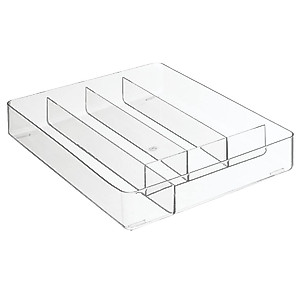 mDesign Plastic Kitchen Cabinet Drawer Storage Organizer Tray - for Storing Organizing Cutlery, Spoons, Cooking Utensils, Gadgets - 5 Divided Compartments - Clear