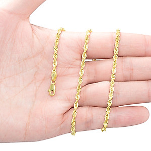 Nuragold 10k Yellow Gold 3mm Diamond Cut Rope Chain Lightweight Necklace, Mens Womens Jewelry 16" 18" 20" 22" 24" 26" 28" 30"