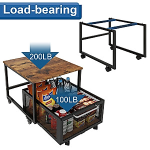 PUNCIA 19.7x23.6in Mini Fridge Stand with Large Capacity Storage Beverage Refrigerator Table with Lockable Wheel Mobile Compact Fridge Cart Heavy Duty Appliance Platform for Dorm, Apartment,Office