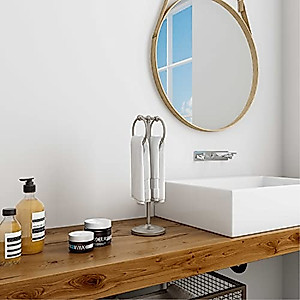 BGL Fingertip Towel Holder Stand Hand Towel Ring for Bathroom or Kitchen Vanity Countertops to Store Hand Towels Washcloths or dishcloths - 2 Hanging Rings，19" High-Brushed Nickel