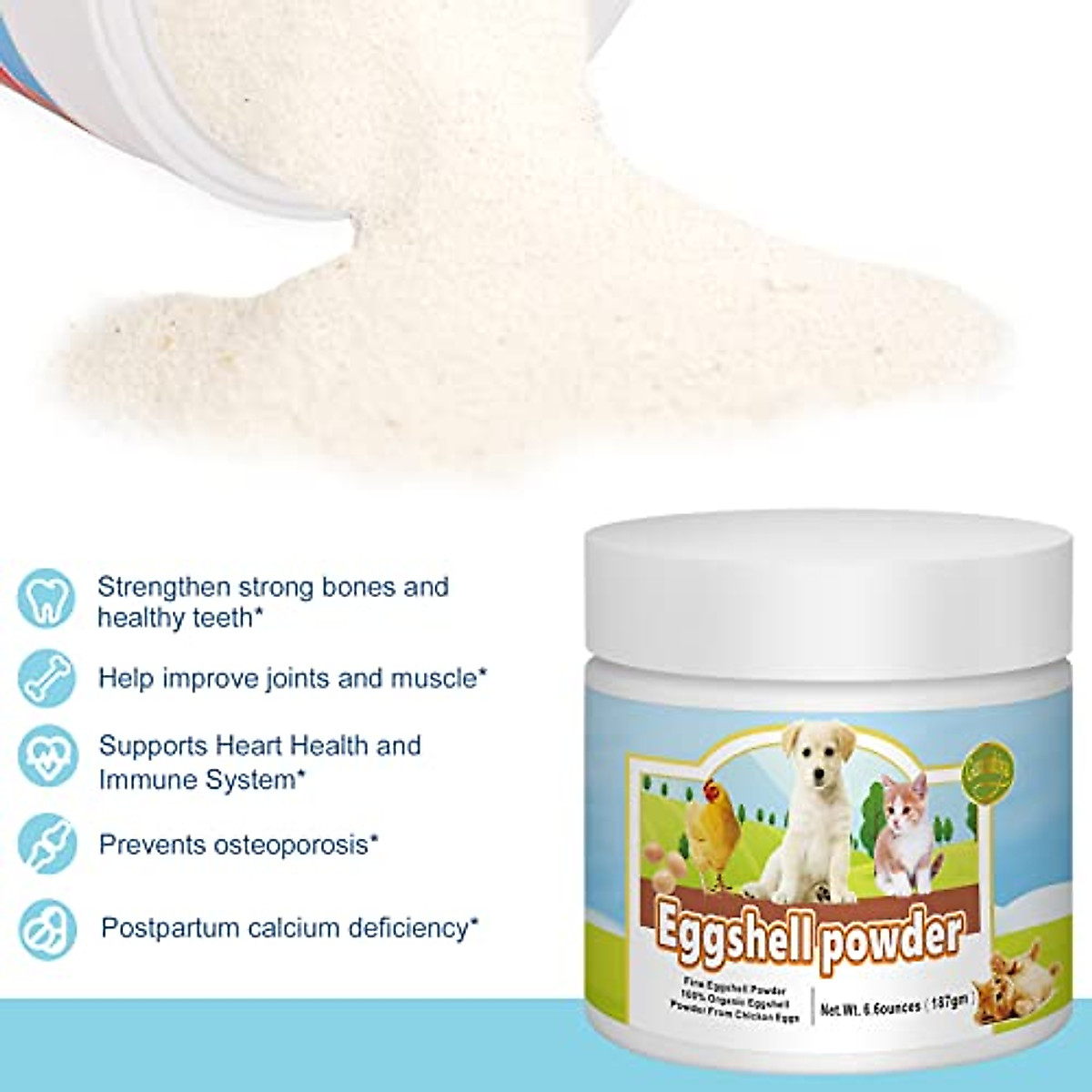 Eggshell Powder Calcium Supplement for Dogs and Cats(6.6 oz), Great for Osteoporosis & Labor Whelping, Safe Alternative to Bone Meal Powder, Improves Bones, Nourishes Joints, Supports Healthy Teeth