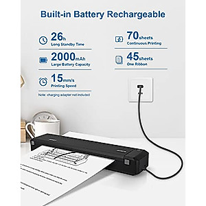 Portable Printer, POLONO MT800 2.0 Wireless Bluetooth Thermal Printer, Support 8.5" X 11" US Letter, Compatible with Android and iOS, Mobile Thermal Transfer Printer for Travel, Mobile Office and Home
