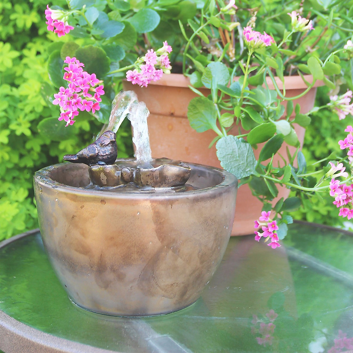 Foreside Home & Garden Bronze Bird on Leaf Indoor Water Fountain with Pump