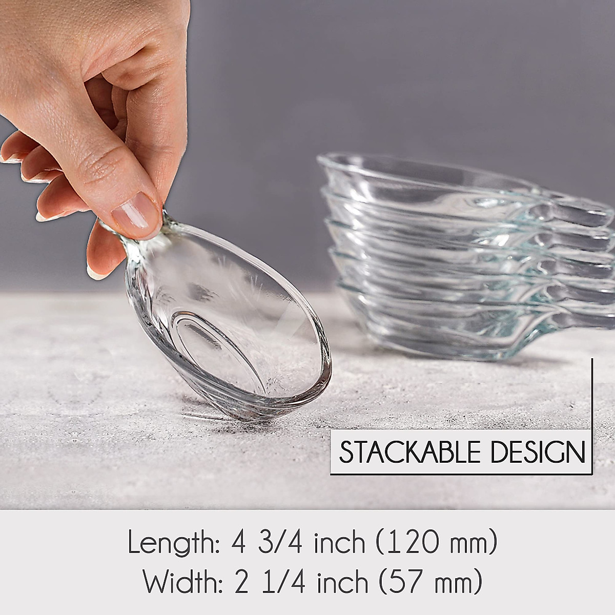 Crystalia Boutique Leaf Shape Glass Bowls Set for Kitchen Prep, Small Pinch Bowls, Clear Glass Cooking and Serving Bowls for Fruit, Sauce, Dipping and Candy Dishes, Mini Decorative Serveware Set of 6