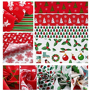 12 Pieces 11.8 x 11.8 Inches Christmas Fabric Bundles Multi-Color Fabric Patchwork Christmas Tree Fat Quarters for DIY Craft Christmas DIY Quilting