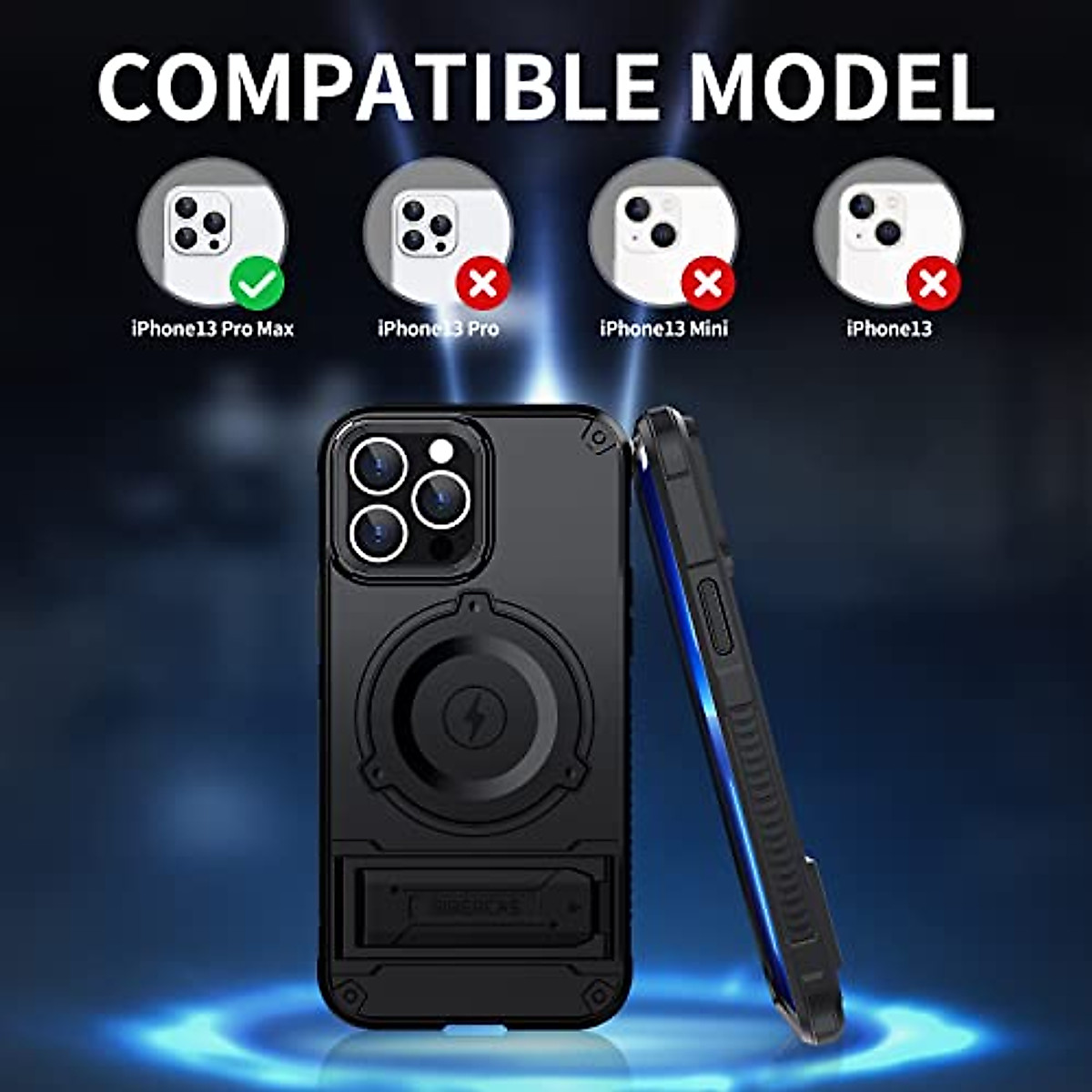 BIBERCAS iPhone 13 Pro Max Magsafe Case, Magnetic case 13 pro max with 3 Stand Way Kickstand,Support Wireless Charging,Military Grade Full Cover Protection, Iphone MagSafe Case for Men & Women (Black)