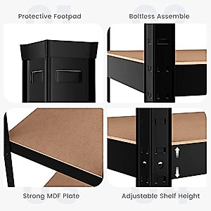 ERGOMASTER Storage Shelves Metal Garage Shelving Unit 5-Shelf Adjustable Heavy Duty Boltless Organizer Rack (1, Black)