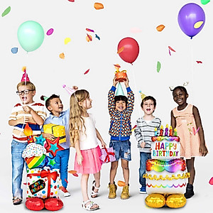 Happy Birthday Balloon, 2 Pcs Standing Happy Birthday Balloons 36 Inch, Thickened Large Happy Birthday Foil Mylar Balloon for Birthday Party Baby Shower Decorations Supplies (Cake and Box Shape)