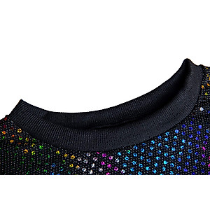 EOSIEDUR 2 Piece Night Clubwear Outfit for Women Long Sleeve Top and Metallic Shiny Pants Glitter Clubwear Galaxy & Colorful XXL