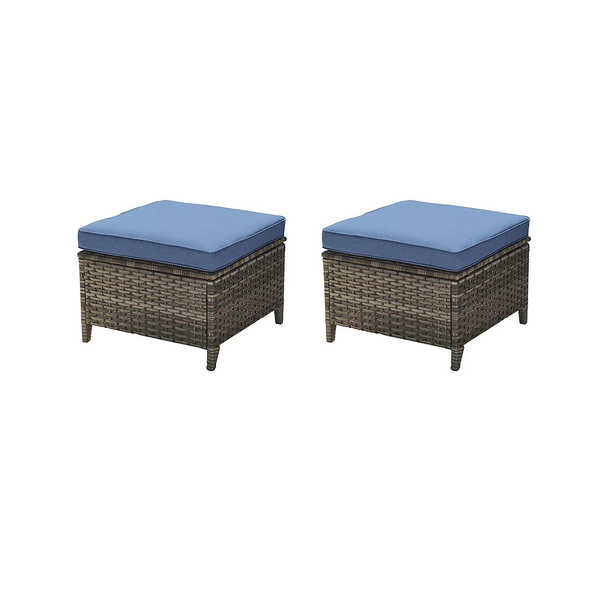 Rilyson Outdoor Ottomans Patio Wicker Ottoman - 2 Piece Rattan Ottomans with Grey Wicker and Blue Cushion(Mixed Grey/Blue)